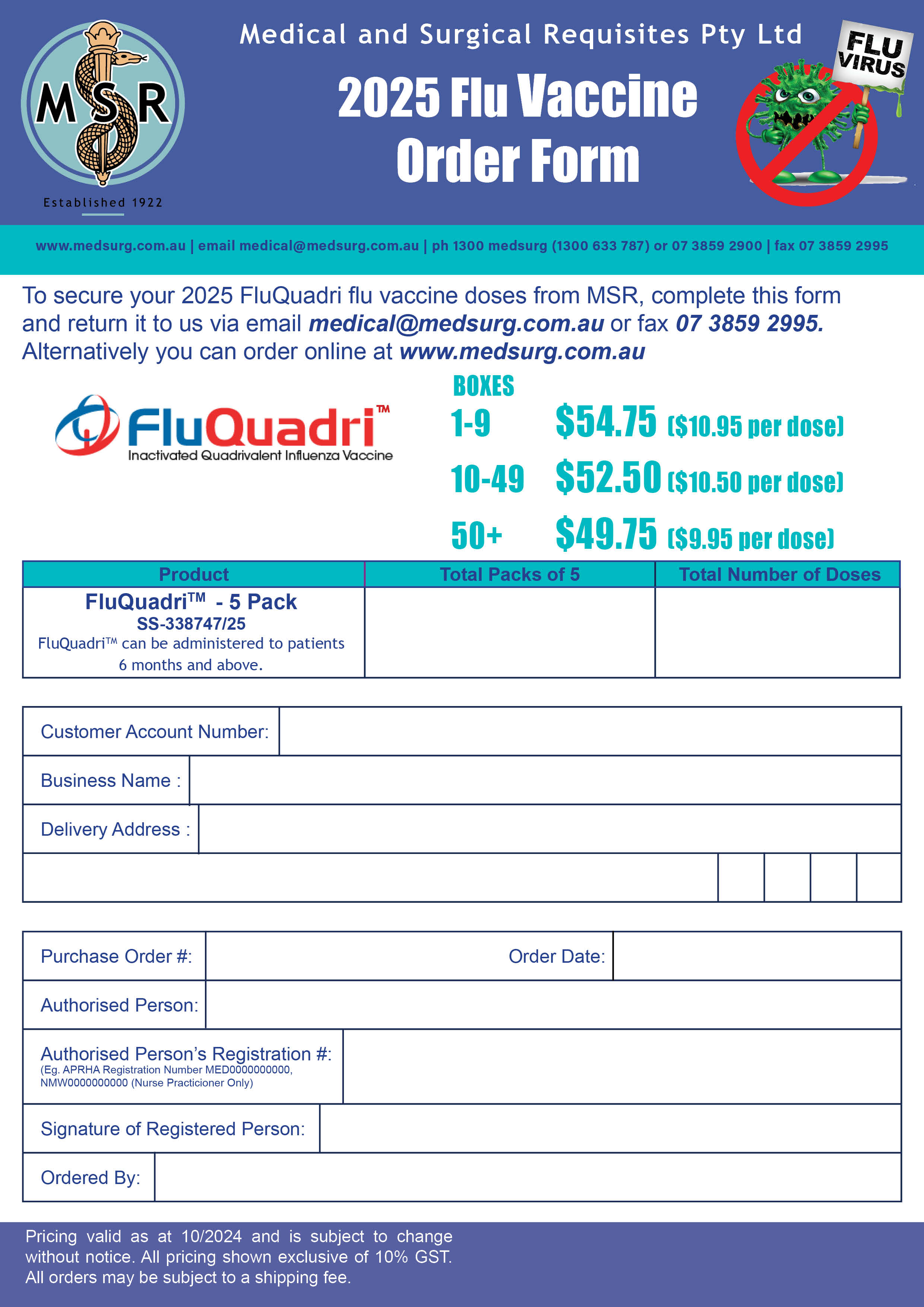 2025 Flu Vaccine, Products, Medical and Surgical Requisites